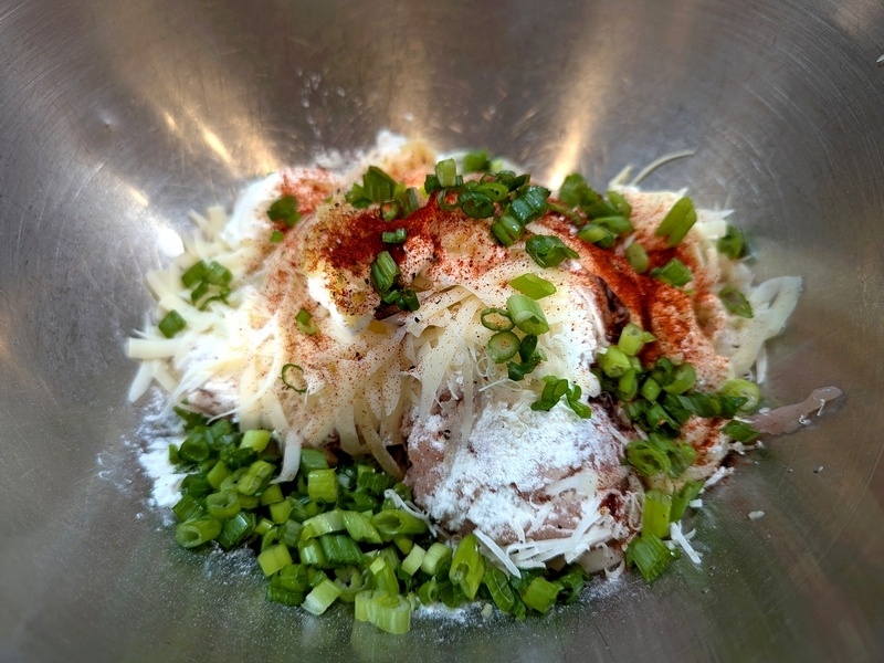 Chicken Fritters with Chipotle Crema and Sweet Potatoes - Cooking Chris